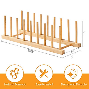 Worthyeah Bamboo Dish Dying Rack - Pot Lid Plate Organizer Holder for Cabinet - Cutting Board Organizer-Plate Rack for Dish, Pot Lid, Bowl, Cup, Cutting Board