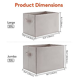 Lifewit 20L Foldable Clothes Storage Bins for Closet Collapsible Sturdy Fabric Storage Basket Cube with 2 Reinforced Dual Handles Fabric Closet Organizers, 3 Packs, Large, Light Grey