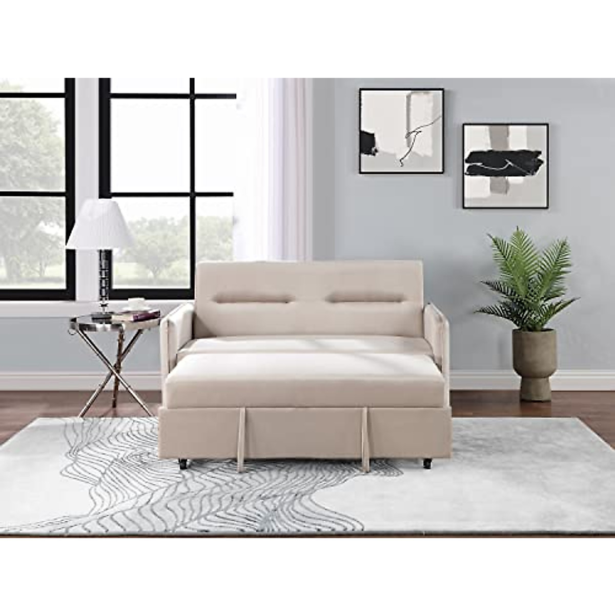 Caroun 57" Pull Out Sleep Sofa Bed Sofa Sleeper 2-in-1 Adjustable Sleeper with Premium Twin Size Mattress Pad Sleeper Sofa Bed Suitable for Livingroom Bedroom Beige(Beige G)