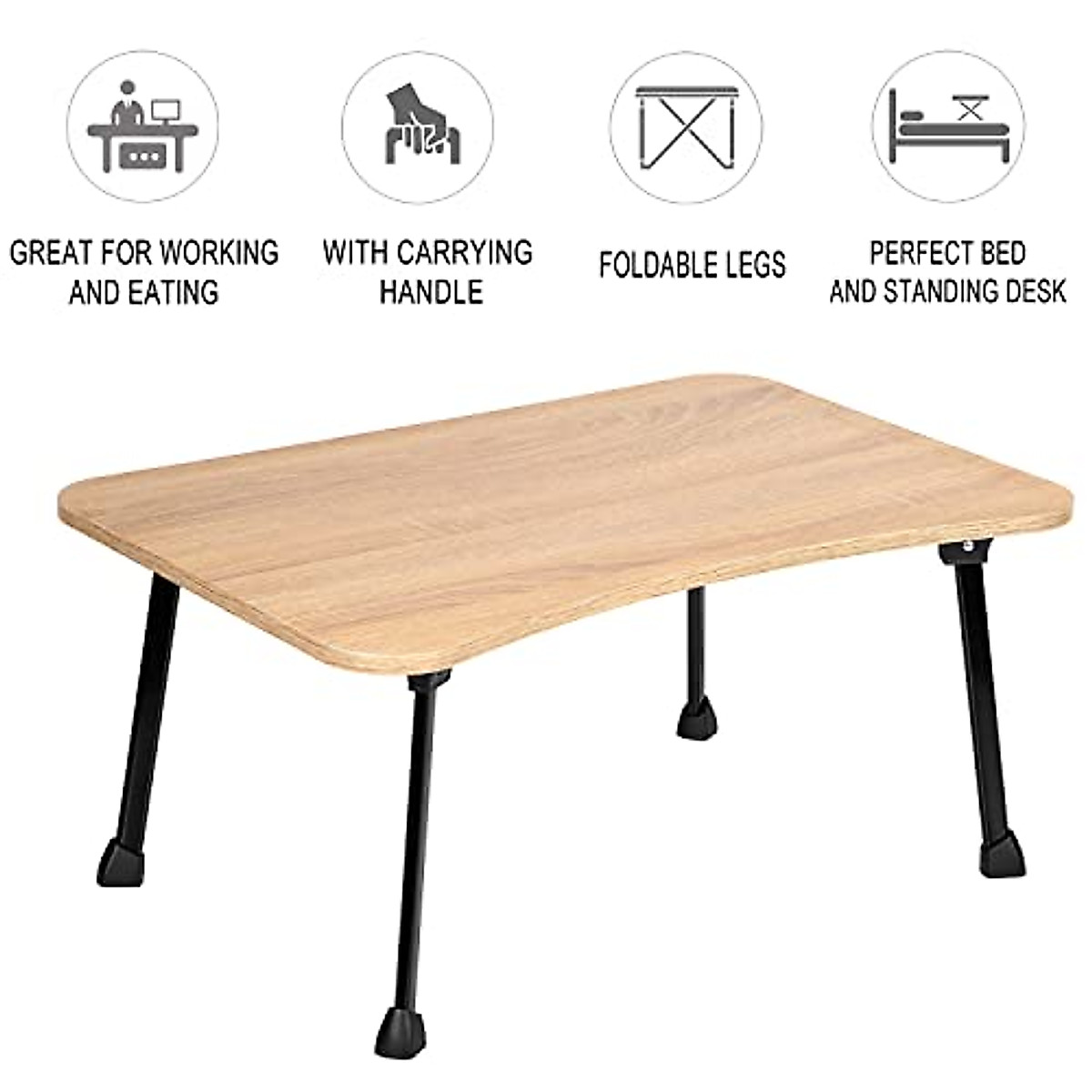 Lap Desk Foldable – Bed Tray for College Dorm and Home – with Handles and Foldable Legs - Perfect Laptop Desk – Perfect for Writing, Eating, Working, Studying - Wood Top Bed Table