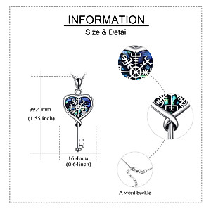 ONEFINITY Viking Compass Necklace Sterling Silver Heart Key Compass Jewelry for Women Norse Vegvisir Pendant Gifts for Nordic Pagan