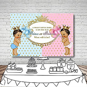 MEHOFOTO Royal Gender Reveal Party Photo Background Baby Shower Prince or Princess Pink or Blue Gold Polka Dots Balloons Decoration Photography Backdrops Banner for Dessert Table Supplies 7x5ft