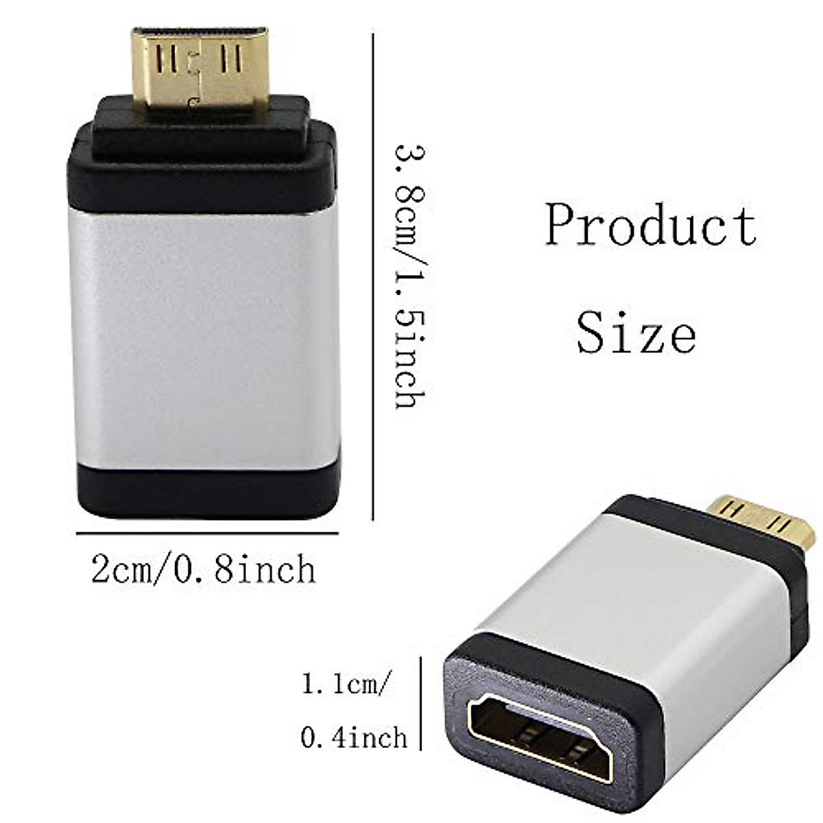 Mini HDMI to HDMI Adapter 2-Pack Mini HDMI Male to HDMI Female 4kx2k Gold Plated Adapter for Raspberry Pi, Camera, Camcorder, DSLR, Tablet, Video Card (Silver)