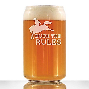 Buck the Rules - Funny Horse Beer Can Pint Glass Gifts for Men & Women - Fun Unique Equestrian Decor