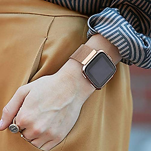 Meliya Metal Bands for Fitbit Versa 2 & Fitbit Versa & Versa Lite & Versa SE Bands, Stainless Steel Magnetic Lock Replacement Wristbands for Women Men Small Large (Small, Rose Gold)