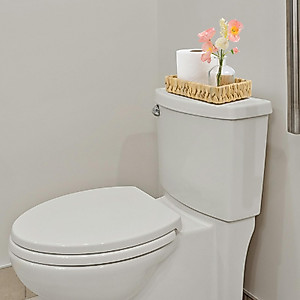 Bathroom Tray Countertop, 10 Inch Water Hyacinth Bathroom Basket, Toilet Tank Bathroom Vanity Tray, Rattan Wicker Tray for Bathroom Decor Coffee Table (Small)