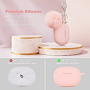 Filoto Case for New Beats Studio Buds 2021, Silicone Beats Studio Buds Charging Case Cover Wireless Earbuds Shockproof Protective Accesorries with Pom Pom Keychain(Pink)