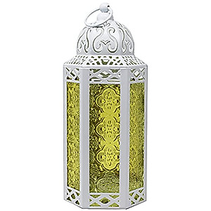 Vela Lanterns White Moroccan Lamp Lantern Decorative Candle Holder for Indoor Outdoor Weddings, Home Decor, Patio, Weddings, Yellow Glass, Medium
