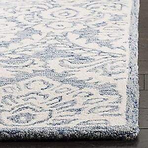 SAFAVIEH Blossom Collection Runner Rug - 2'3" x 12', Blue & Ivory, Handmade Wool, Ideal for High Traffic Areas in Living Room, Bedroom (BLM106M)