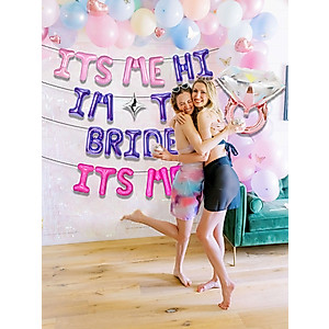 LaVenty It's Me Hi I'm The Bride It's Me Banner Balloons Iridescent Bachelorette Party Decoration Bridal Shower Party Decorations
