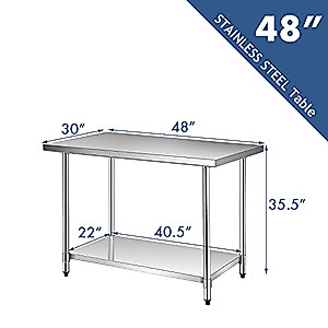 PETSITE Stainless Steel Work Table 48×30 Inch, Commercial Kitchen Prep Station Heavy Duty with Adjustable Under Shelf for Restaurant, Home, Garage and Hotel