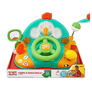 Bright Starts Lights and Colors Driver Toy Steering Wheel with Car Sounds for Pretend Play - Green, 6 Months and up