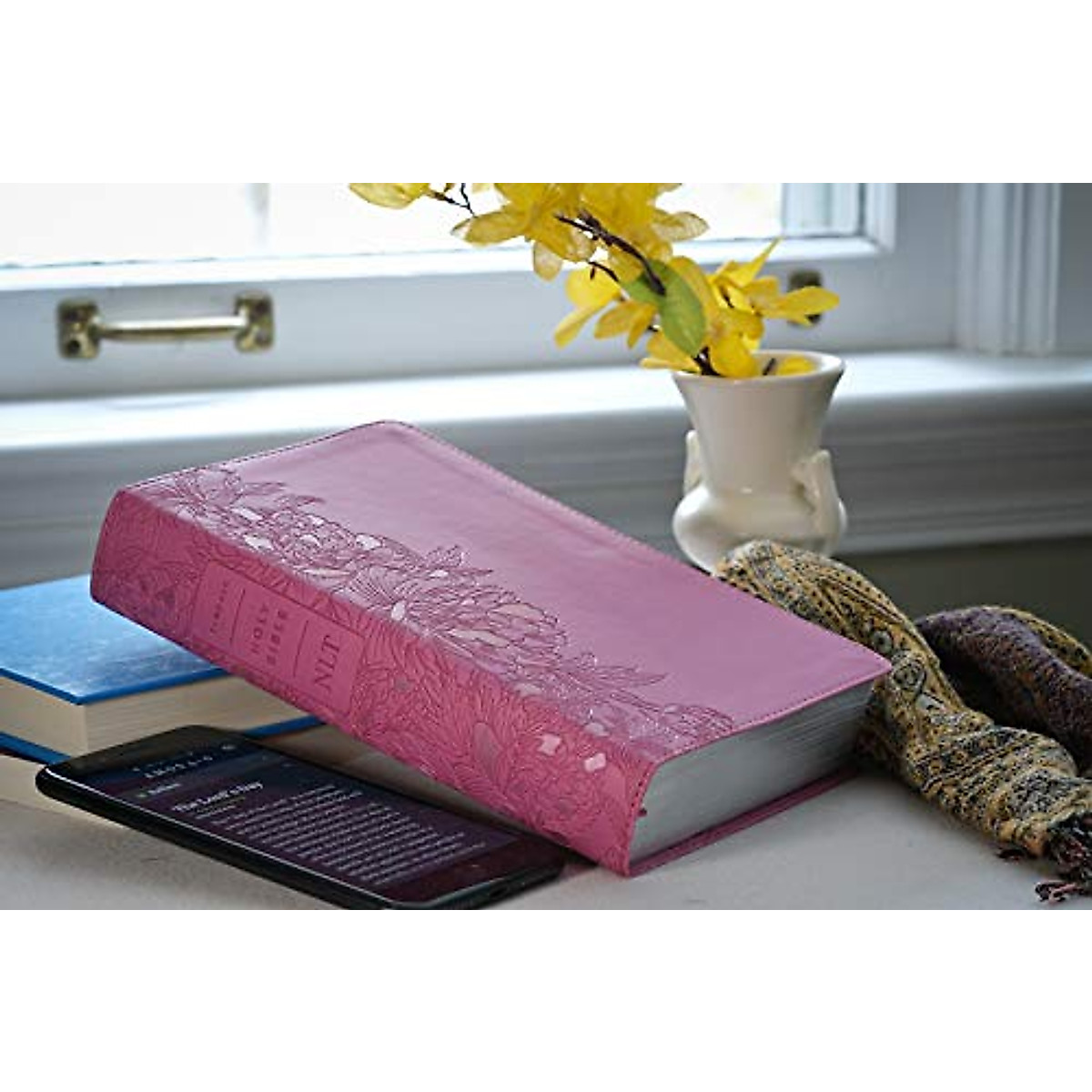 NLT Personal Size Giant Print Bible, Filament-Enabled Edition (LeatherLike, Peony Pink, Red Letter): Includes Free Access to the Filament Bible App ... Notes, Devotionals, Worship Music, and Video
