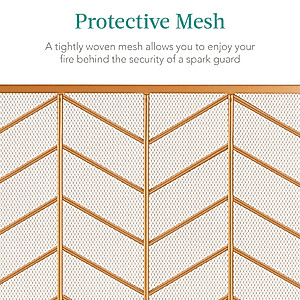 Best Choice Products 52x31in 3 Panel Chevron Fireplace Screen, Mid Century Modern Wrought Iron Hand Crafted Fire Place Guard for Living Room Home Decor, Steel Mesh - Gold