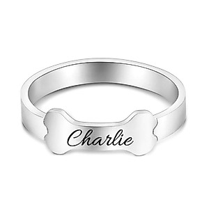 Suxerlry Sterling Silver 925 Personalized Pet Dog Bone Custom Name Engraved Rings Plated Jewelry