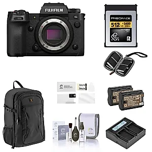 Fujifilm X-H2S Mirrorless Digital Camera Body, Black Bundle with 512GB CFexpress Type-B Memory Card, 2X Battery, Dual Charger, Backpack, Screen Protector, SD Card Case, Cleaning Kit