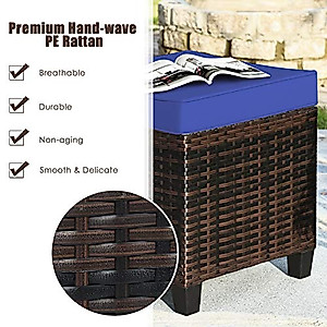 HAPPYGRILL 2pcs Patio Ottoman Set Outdoor Rattan Wicker Ottoman Seat with Removable Cushions Patio Furniture Footstool Footrest Seat