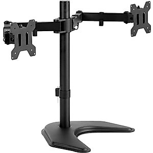 VIVO STAND-V002F Dual LED LCD Monitor Free-Standing Desk Stand for 2 Screens up to 27 Inch Heavy-Duty Fully Adjustable Arms with Max VESA 100x100mm