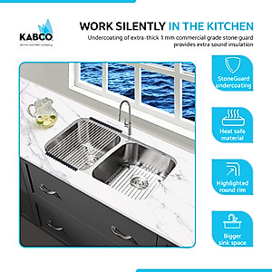 KABCO 32 Inch Big Double Equal Bowl Stainless Steel Classic Kitchen Sink, Rust Sound and Heatproof Undermount Sink with Sink Strainers, Removable Baskets, Sink Grids, and a Rolling Up Grid