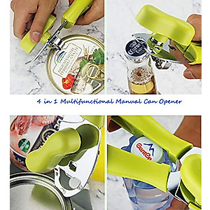 XXIN Can Opener and Swivel Vegetable Peeler, 4-in-1 Manual Stainless Steel Handheld Can Openers with 1 Potatoe Peeler, green, Green