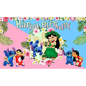 huio Hawaiian Aloha Backdrop for Lilo and Stitch Theme Birthday Party Supplies 6x4ft Tropical Summer Photo Background for StitchTheme Party Cake Table Decorations Baby Shower Banner, One Size