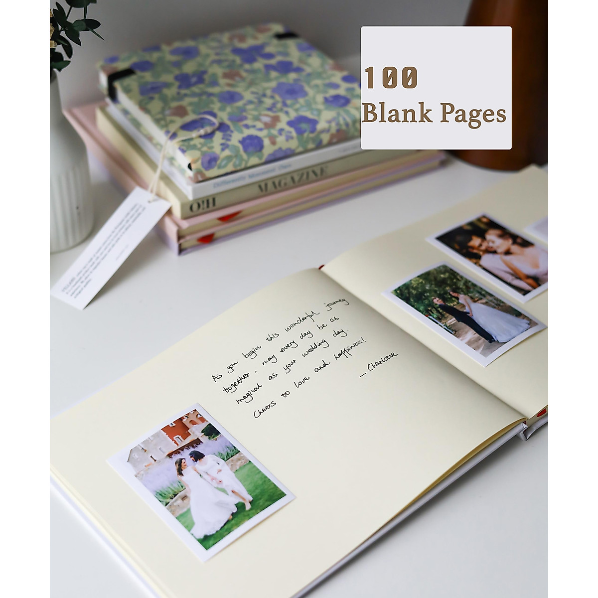 FOUNCY Wedding Guest Book - Elegant Hardcover Guest Book to Sign in & Photos,100 Blank Pages for Wedding Reception, Bridal, Baby Showers and Birthdays - Pink, 9"x7", Ivory Paper