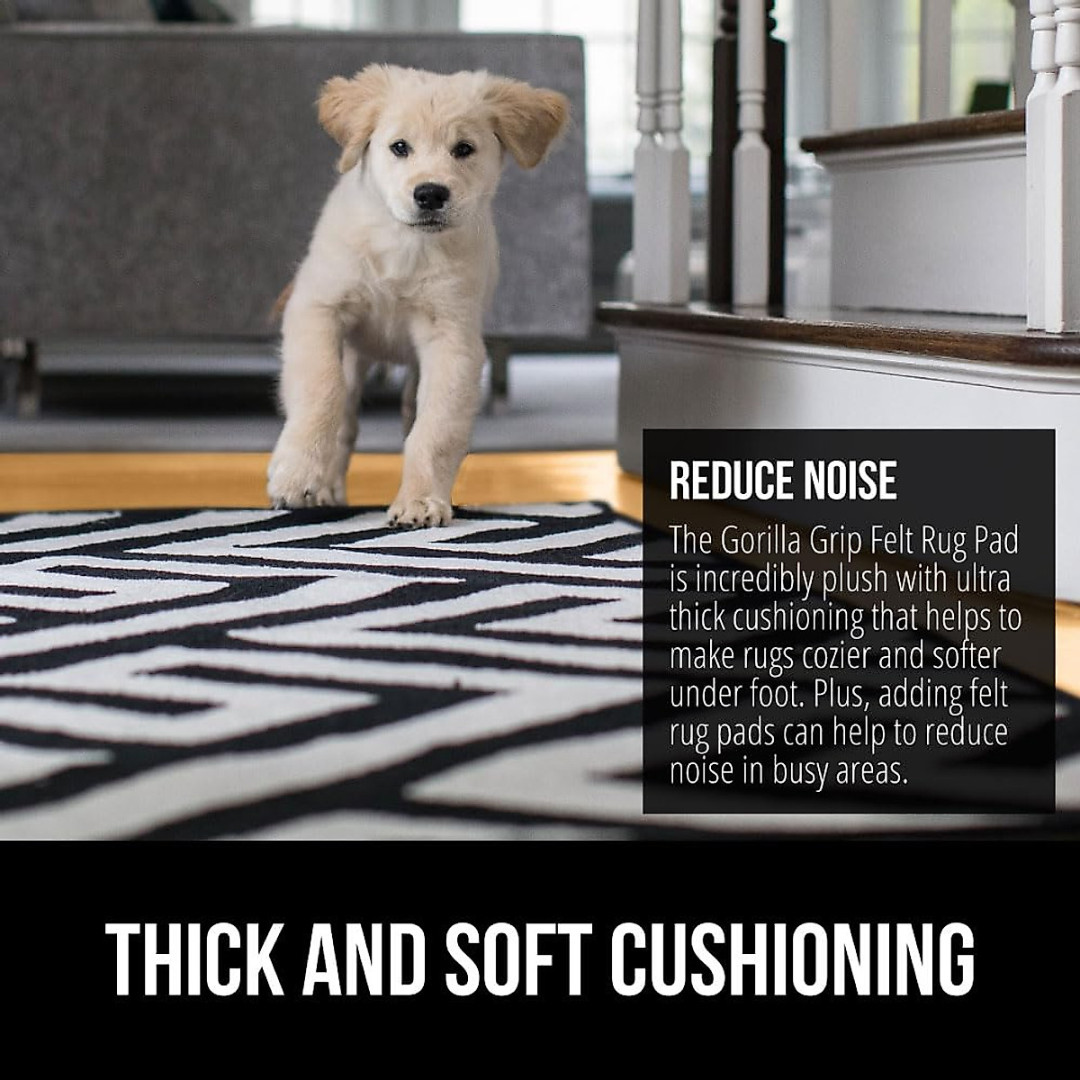 Gorilla Grip Felt and Natural Rubber Stay in Place Slip Resistant Rug Pad, 1/8” Thick, 2x10 FT Protective Padding for Under Area Rugs, Cushioned Gripper Pads, Carpet Runners Hardwood Floors Protection