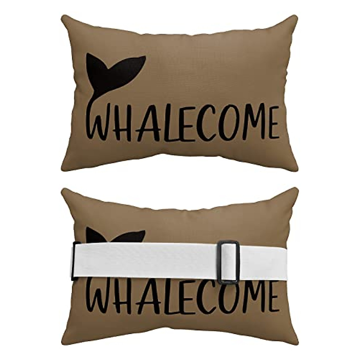 Recliner Head Pillow Ledge Loungers Chair Pillows with Insert Whalecome Tail Cartoon Brown Lumbar Pillow with Adjustable Strap Outdoor Waterproof Patio Pillows for Beach Pool Chair, 2 PCS