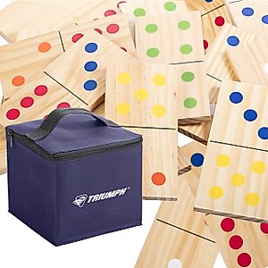 Triumph 28-Piece Wood Lawn Outdoor Large-Format Domino Set Includes Storage Carry Bag