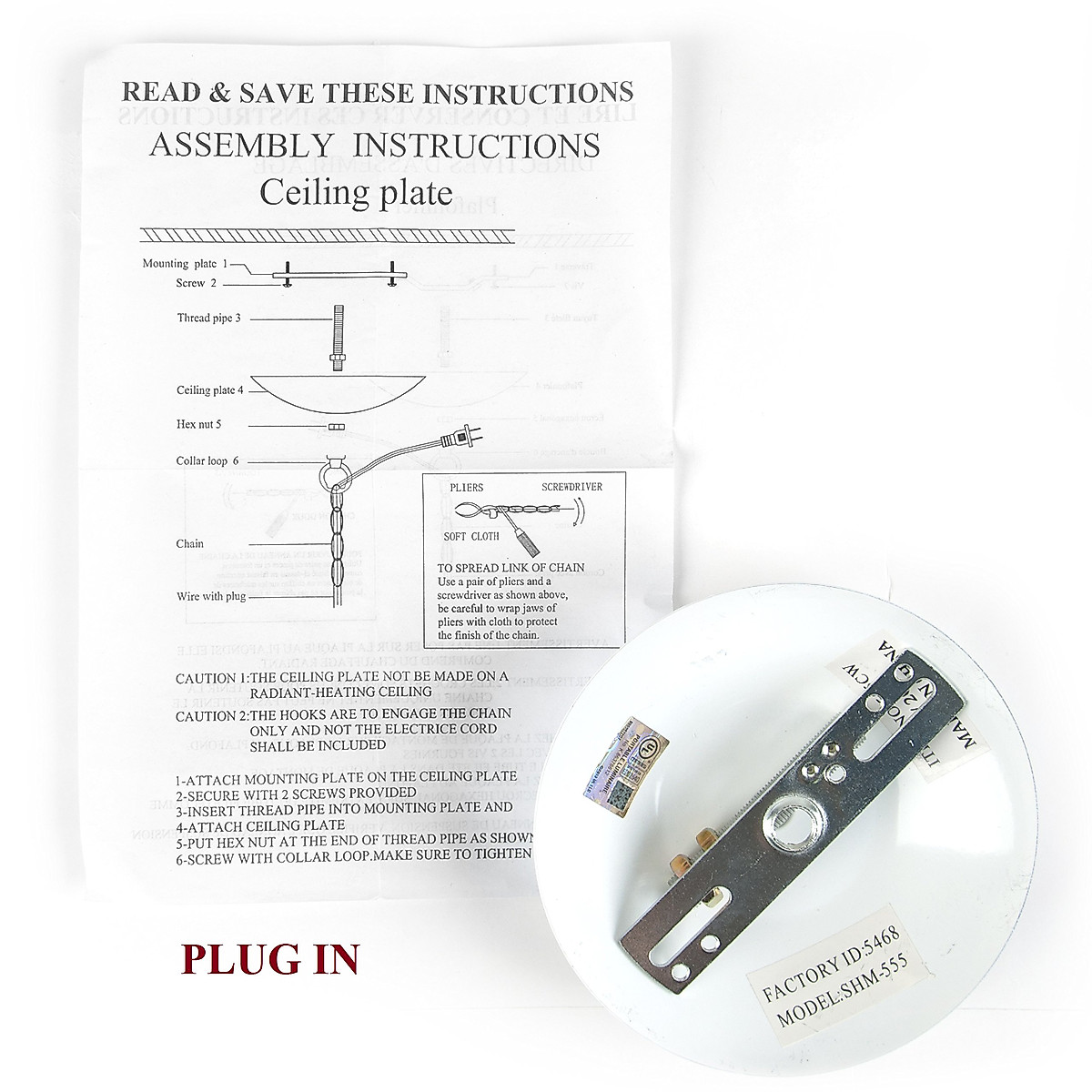 Tadpoles 3-Bulb Vintage Plug-In or Hardwired Mini-Chandelier, White Diamond