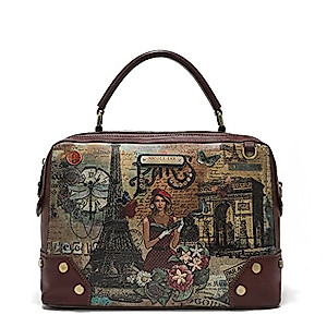 Nicole Lee Paris Fashion Week Medium Top Handle Studded Handbag, Butterfly Flower Embellishments, 2 Compartments, Optional Strap