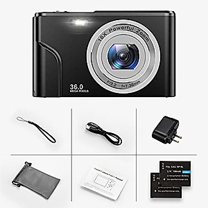 Digital Camera for Kids - 36MP Kids Camera 1080P FHD Kid Camera with 16X Digital Zoom, LCD Screen Rechargeable Compact Camera Vlogging Camera for Kids Teens Girls Boys (Black)