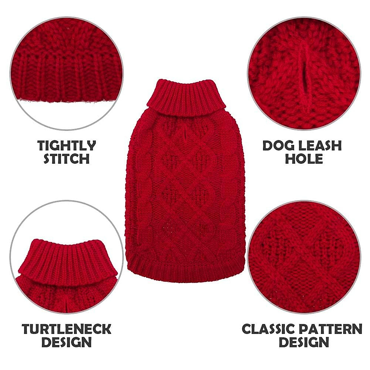 Mihachi Turtleneck Dog Sweater - Winter Coat Apparel Classic Cable Knit Clothes with Leash Hole for Cold Weather, Ideal Gift for Pet in New Year