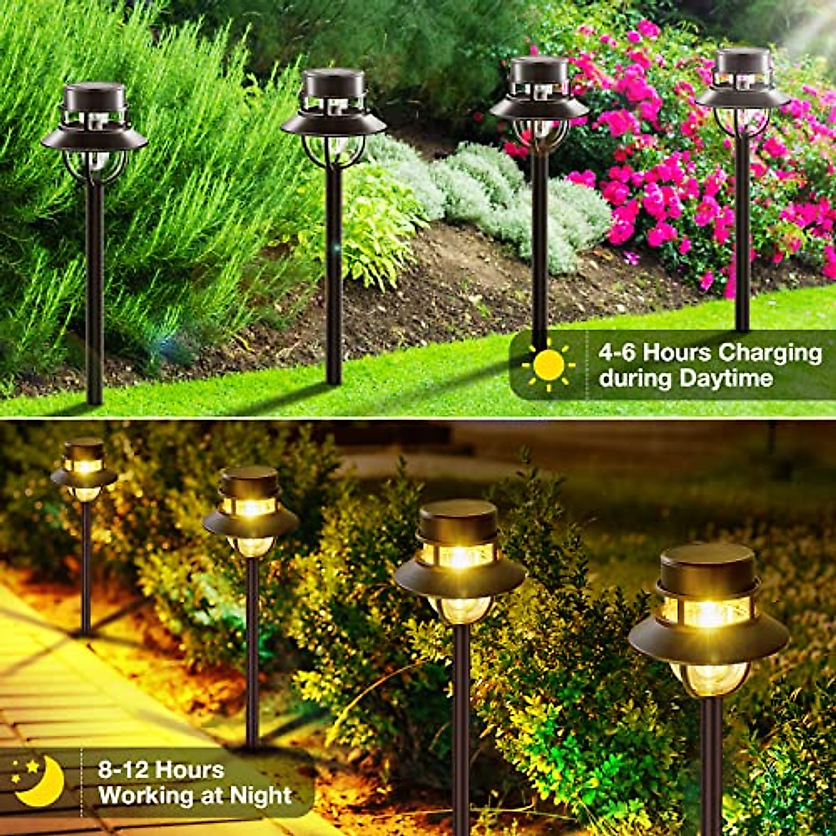 BUCASA Solar Pathway Lights Outdoor 6 Pack, Super Bright Solar Outdoor Lights, Up to 12H IP67 Waterproof Solar Landscape Path Lights Solar Powered Garden Lights for Walkway Driveway Yard Patio Lawn