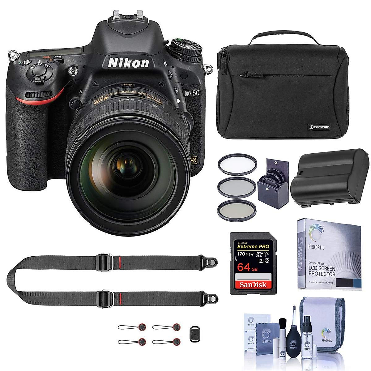 Nikon D750 DSLR with AF-S NIKKOR 24-120mm f/4G ED VR Lens - Bundle with Camera Case, 64GB SDXC Card, Spare Battery, Peak Design SlideLITE Strap, 77mm Filter Kit, Screen Protector, Cleaning Kit