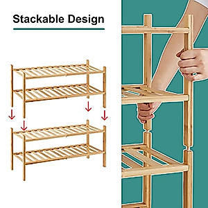 viewcare 4-Tier Bamboo Shoe Rack for Entryway, Stackable | Foldable | Natural, Shoe Organizer for Hallway Closet, Free Standing Shoe Racks for Indoor Outdoor