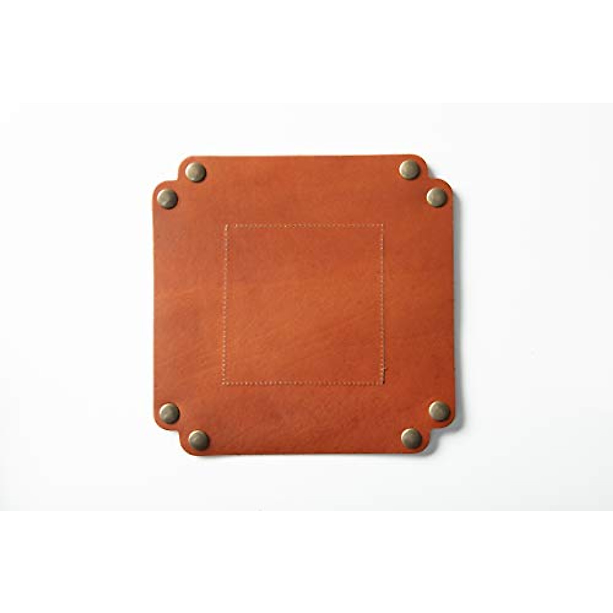 USA Made Premium Leather Valet Tray, Folds Flat! Little Buddy Dice Rolling Basket and Organizer With Brass Snaps - Reinforced Felt Bottom - For Keys, Jewelry, Coin, EDC, Watch Storage Caddy - Chestnut