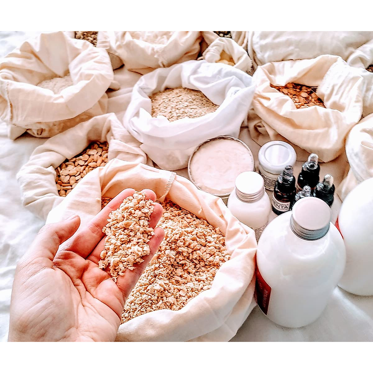 Reusable Produce Bags Washable, Muslin Bags with Drawstrings Set of 6, Veggie Bags, 100% Organic Cotton, Foldable Vegetable Shopping Bags, Muslin Bread Bags, Reusable Bulk Bags for Grains(2L, 2M, 2S)