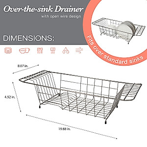 Kitchen Details Sink Dish Drainer Drying Rack | Dimensions: 19.88" x 8.07" x 4.92" | Space Saving | Fits Over Most Sinks | Durable | Onyx