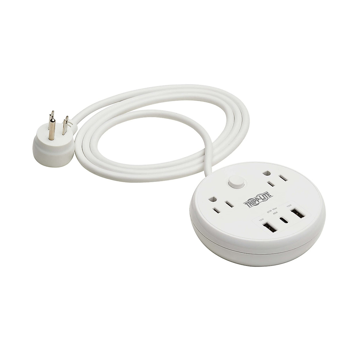 Tripp Lite Safe-IT 57W Surge Protector, 2 Outlets & 2 USB + 1 USB-C Port for Fast Charging, 300 Joules, 8 Foot 5-15P Cord, Manufacturer's Warranty & $25,000 Insurance (TLP28PD57WCAM)