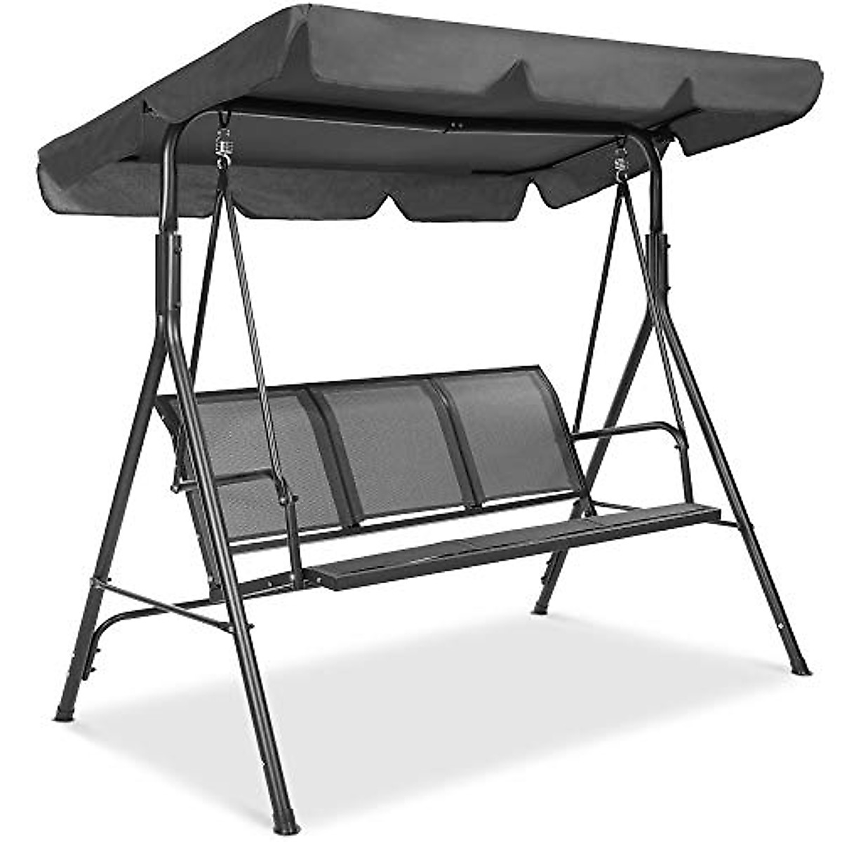 Best Choice Products 2-Seater Outdoor Adjustable Canopy Swing Glider, Patio Loveseat Bench for Deck, Porch w/Armrests, Textilene Fabric, Steel Frame - Gray