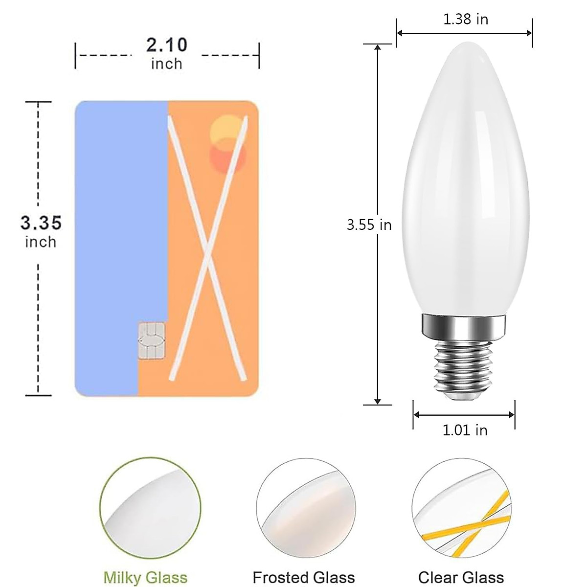 Wuluretoos 8 Pack 4W 120V LED Candelabra Base B10 CTC Clear Decorative Light Bulbs,Transparent Candle Light Bulbs for Chandeliers, Ceiling Fan Lights, Pendants, Fireplace