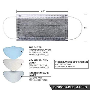 100pcs Disposable Gray Mask,3-Ply Face Masks with Earloops Mouth Shield