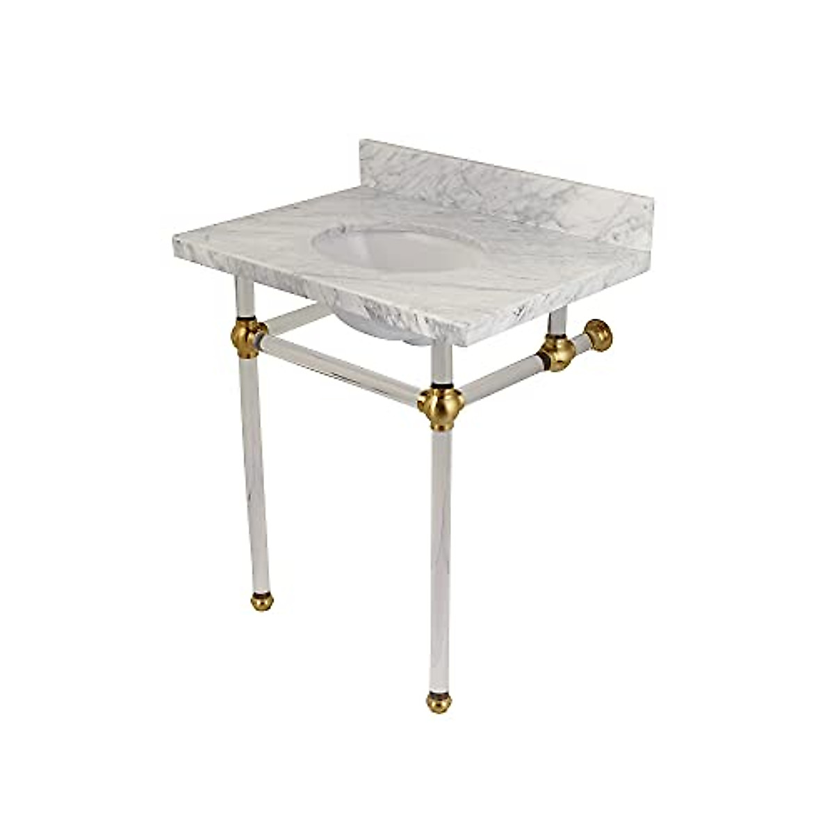 Kingston Brass Fauceture KVPB30MA7 Templeton Carrara Marble Bathroom Console Vanity with Acrylic Pedestal, Carrara Marble/Brushed Brass