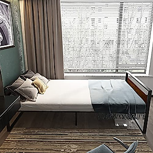 Weehom Metal Platform Bed Frame with Modern Wood Headboard 12" Under Bed Storage Twin DayBed Frame Steel Slat Support Noise Free,No Box Spring Needed