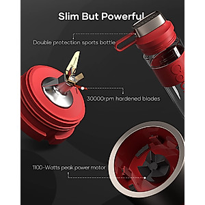 Cocinare 1100W Personal Blender for Shakes & Smoothies, Portable with 6 Titanium Blades, 16 Oz To-Go Sports Bottle, 500+ Online Recipes, Ideal for Kitchen, Frozen Fruit, Ice, Nuts (Red)
