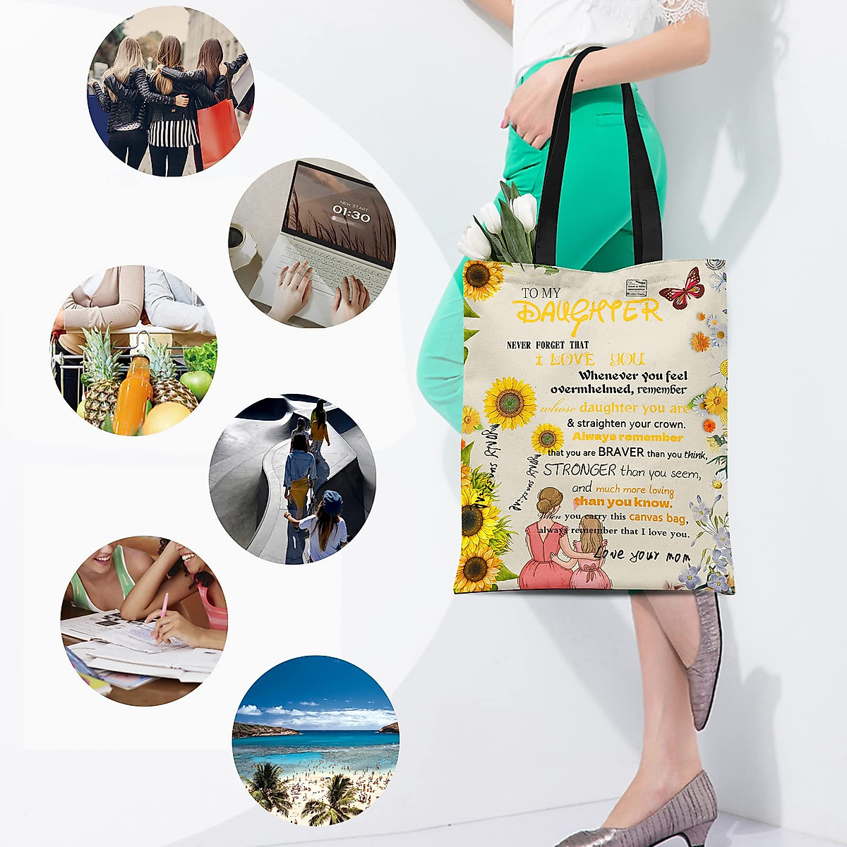 YuetWay cotton canvas tote bag women shopping tote bag holiday gift, casual reusable