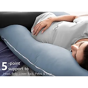 AngQi Pregnancy Pillows, U Shaped Pregnancy Body Pillow for Sleeping, 55 inch Maternity Pillow for Pregnant Women with Soft, Super Breathable Rayon Cover from Bamboo,Blue