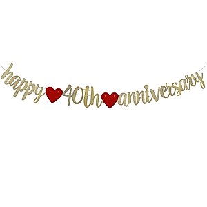 Happy 40TH Anniversary Banner Sign Gold Paper Glitter Party Decorations for 40TH Wedding Anniversary Party Supplies Letters Gold Pre-Strung