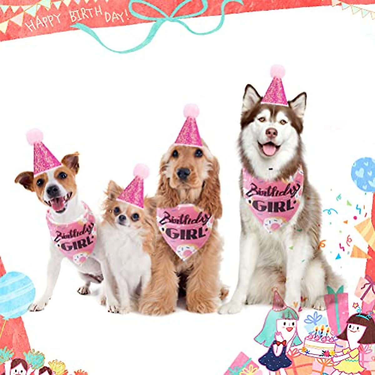 EXPAWLORER Dog Birthday Bandana Set - Cute Hat and Squeaky Monkey Toy for Birthday Party Supplies Gift - Great for Small Medium Large Dogs